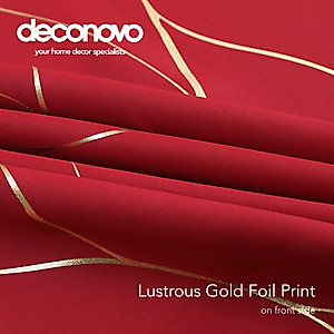 Deconovo Gold Wave Print Blackout Curtains for Bedroom, Thermal Insulated Curtains for Living Room, Room Darkening Drapes (Red/Wave, 42x63 Inch, 2 Panels)