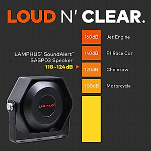 LAMPHUS SoundAlert 12V 100W Police Siren PA System Kit [Slim Speaker] [118-124dB] [Handheld Microphone] [Hands-Free] Warning Emergency Siren for Vehicles Tow Truck UTV ATV Van Car POV RV