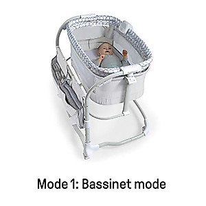 Ingenuity Dream & Grow Bedside Baby Bassinet 2-Mode Crib 0-12 Months, Adjustable Height - Dalton (Grey)