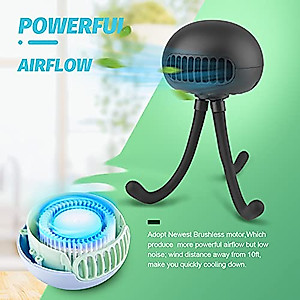 Stroller Fan Portable Bladeless Fan ​Mini Handheld Fan with Flexible Tripod Clip on Stroller Fan 3 Speeds Rechargeable Battery Operated Fan for Stroller, car Seat, Crib, Bike and Desktop (black)