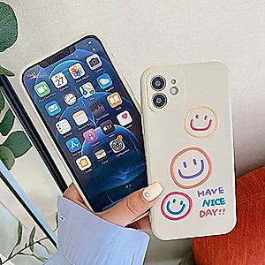 KERZZIL Cute Smile Pattern Compatible with iPhone 12 Case, Silicone Slim Fit [Soft Anti-Scratch Microfiber Lining] Flexible TPU Shockproof Protective Cover Cases Capa 6.1 Inch (Beige)