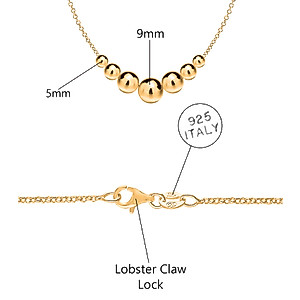 Savlano 925 Sterling Silver 14K Gold Plated 18 Inch Italian Solid Graduated Bead Ball Necklace Chain Comes With Gift Box for Women - Made in Italy (Yellow)