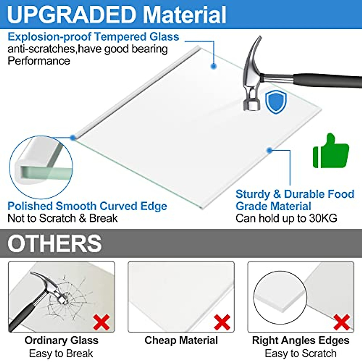 UPGRADED W11130202 Freezer Glass Shelf & W11130203 Freezer Shelf Replacement Compatible with Whirlpool Refrigerator Freezer Shelf Replacement,Fridge Tempered Glass Freezer Shelf,WRS571CIHZ Glass Shelf