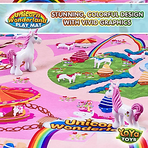 YoYa Toys Unicorn Playmat - Pretend Play Set for Kids - 8 PCS Unicorns and Rainbows Figures - Educational Imaginative Activity Rug Toy - Floor Mat Playset Gift for Girls 3 4 5 6 7 8 Year Old Toddlers