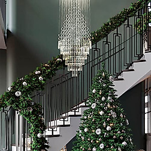 Luxury Large Foyer Chandelier, Modern 12-Lights Round Raindrop Crystal Chandeliers High Ceiling Flush Mount Light Fixtures for LivingRoom Entryway, Stairs D31.5 X H86.7 of CRYSTOP