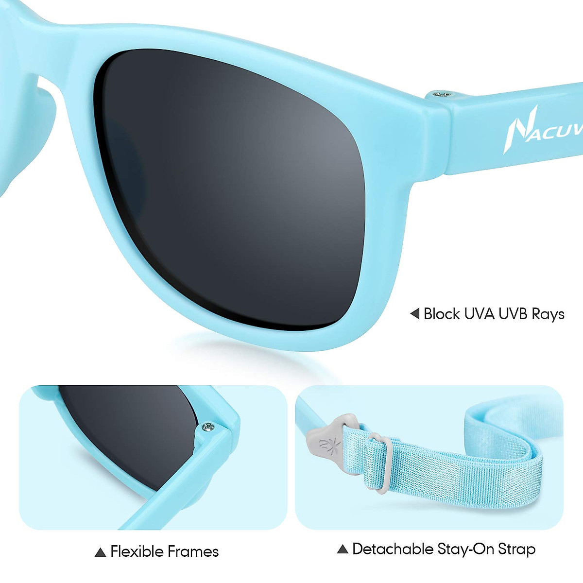 NACUWA Baby Sunglasses - 100% UV Proof Sunglasses for Baby, Toddler, Kids - Ages 0-2 Years - Case and Pouch included