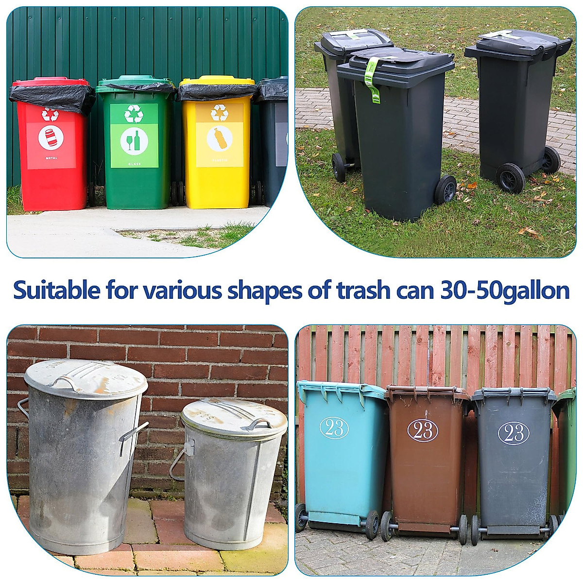 MANOPAWS 2 Set Trash Can Lock, Doggy Dare Trash Can Lock with 2Pcs Reflective Tape, Garbage Can Locks Heavy Duty Rubber Bands for Raccoons Hamsters Dogs Animals, Fits 30-50 Gallon Trash Cans