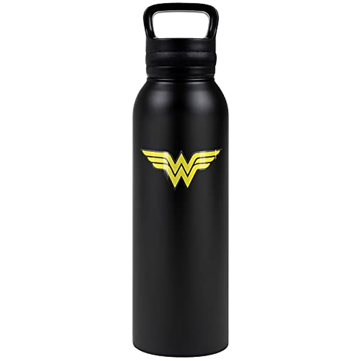 Dco - Logo OFFICIAL Wonder Woman Logo 24 oz Insulated Canteen Water Bottle, Leak Resistant, Vacuum Insulated Stainless Steel with Loop Cap, Black