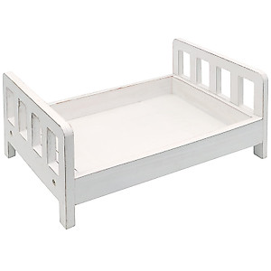 SPOKKI Newborn Photography Props Bed, White Wooden Baby Photoshoot Props Bed, Doll Bed with Box for Newborn Photoshoot