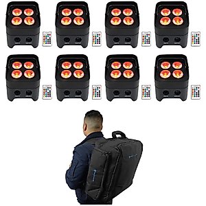 (8) Rockville BEST PAR 50 Rechargeable Par Wash Lights w/Wireless DMX+Backpack
