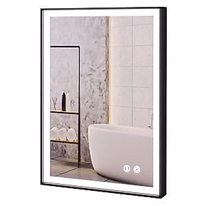 Fab Glass and Mirror LED Lighted Bathroom Mirror 30 x 40 Inch, Black Framed Wall Mounted Dimmable Vanity Mirror, Anti-Fog Touch Sensor, Adjustable Color Warm/White/Natural