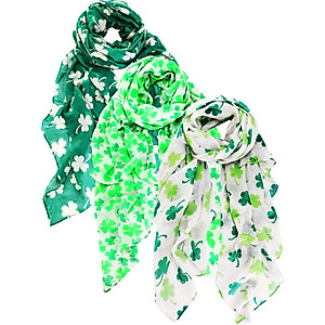 Skylety St. Patrick's Day Printed Scarf Long Shamrock Shawl Irish Theme Scarf for Holiday Outfits Accessories (Color Set 1, 3 Pieces)