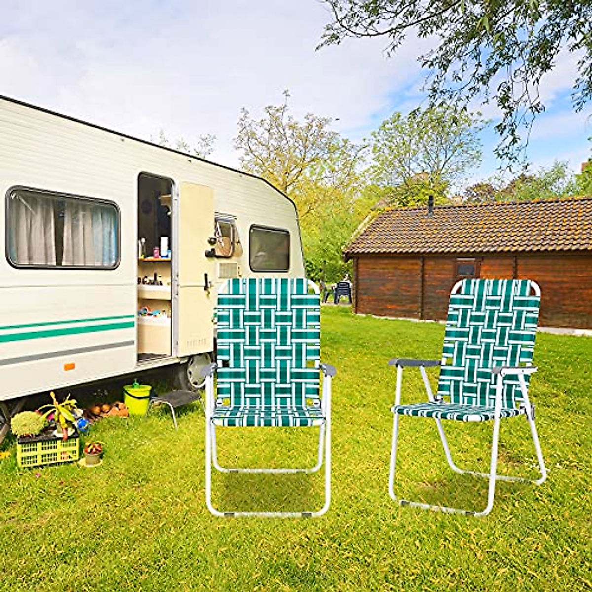 AFFAVON Webbed Patio Lawn Chairs Beach Chairs 2 Packs - Lightweight, Sturdy, Comfortable, Portable, and Stylish Folding Chairs for Yard, Garden (Light Green)