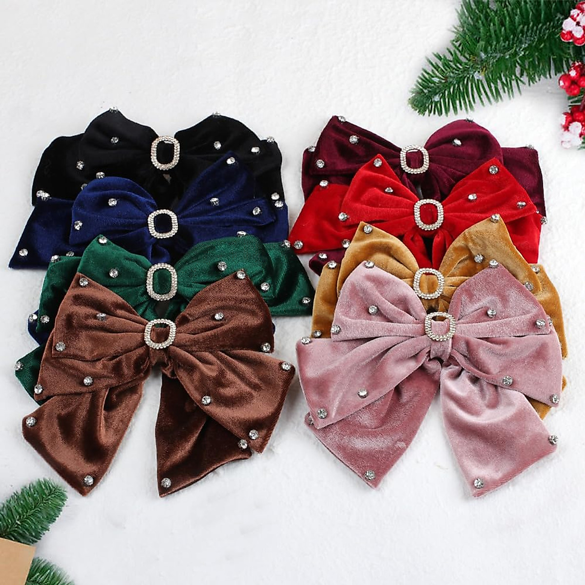 Spenlly Women Girls 8 Inch Large Velvet Hair Bows Clip Rhinestone Big Hair Bow Alligator Clip Hair Barrettes Hair Accessories (Navy)