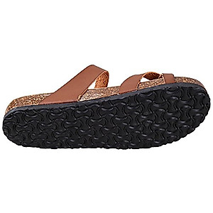 OUTWOODS Women's Bork-30 Vegan Leather Slide On Toe Loop Sandals, Brown 10