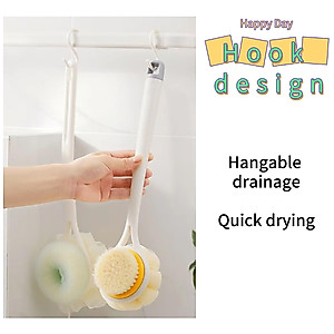 Back Scrubber for Shower, Body Scrubber with Soft Bristles and Loofah, Dual-Sided Long Handle Bath Brush Skin Exfoliator Wet or Dry Body Brush, for Men Women, Anti Slip Handle, Shower Back Washer