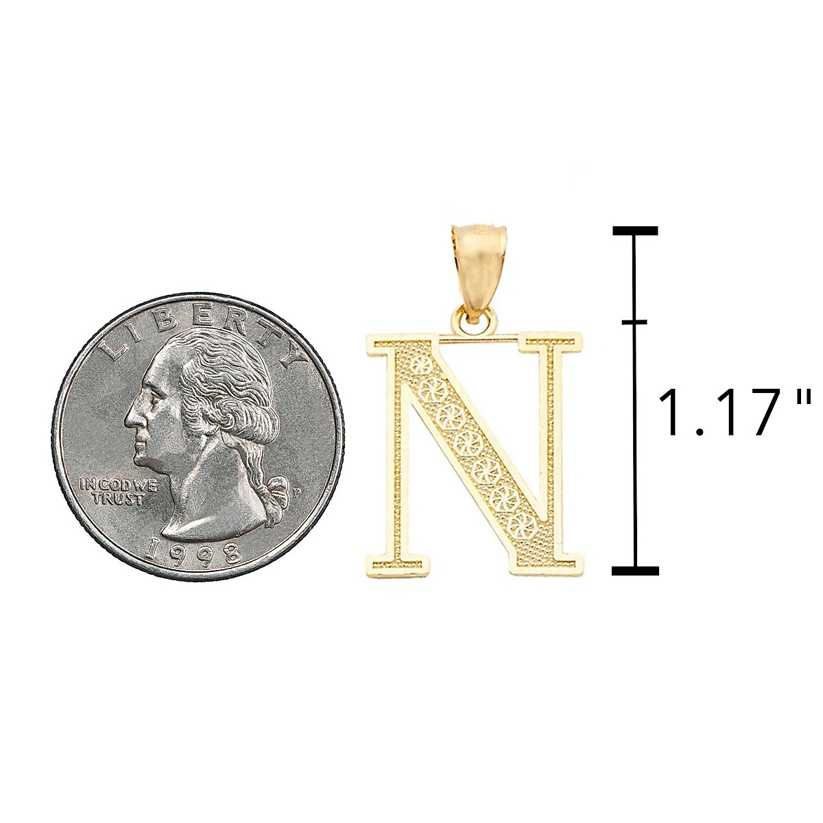 LoveBling 10K Yellow Gold Diamond Cut A to Z Alphabet Initial Letter Charm Pendant (Medium Size) (N) (1.17")