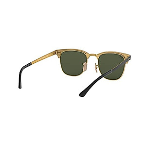 Ray-Ban RB3716 Clubmaster Metal Square Sunglasses, Black On Gold/G-15 Green, 51 mm