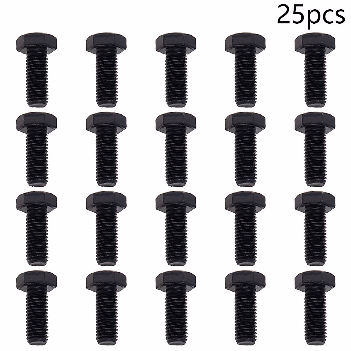 Heyiarbeit M10x25mm Hex Screws Bolts Carbon Steel Fastener Rustproof Metric Fully Threaded Replace Bolt Black 20PCS