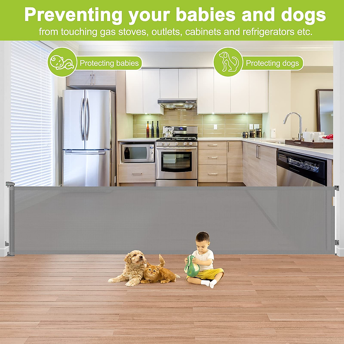 102 Inch Extra Wide Baby Gates Extra Wide Retractable Baby Gates for Doorways Extra Long Retractable Dog Gates for The House Extra Wide Pet Gate Extra Large Baby Gates for Large Openings Child Gate