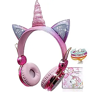 Kids Headphones, Wireless headphones for kids Unicorn headphones for girls Bluetooth headphones w/Mic with Adjustable Headband, Over On Ear Headset for Smartphones/School/Kindle/Tablet/PC Online Study
