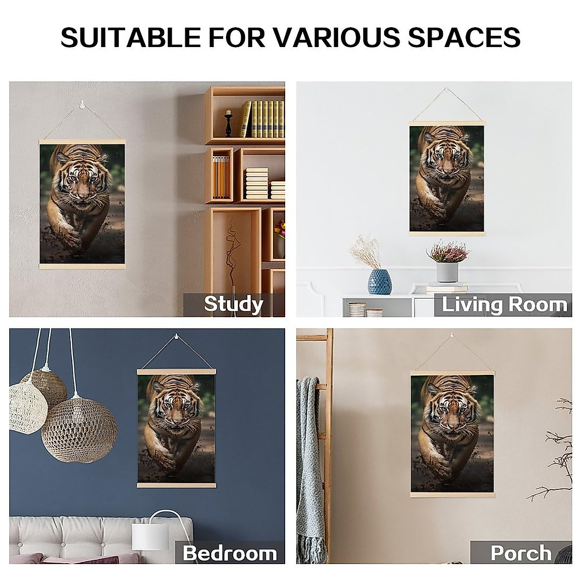 Tiger Magnetic Hanger Poster, 16x24 Inch King of The Forest Tiger Canvas Painting, Lightweight Wooden Magnet Frame for Poster, Prints, Photos, Maps, Oil Painting And Canvas Artwork