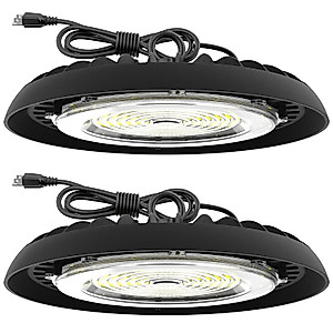 Sunco 2 Pack UFO LED High Bay Light, Plug & Play Lighting for Warehouse, 6000K Daylight Deluxe, 200W, Power Cord Included, 28000 LM, 120VAC, IP65 Waterproof Shatterproof Fixture - UL Listed