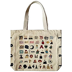 HaoHakka Canvas Tote Bag Aesthetic Cute School Tote with Zipper Pockets Valentines Christmas Music Gifts for Women Girls - taylor swift