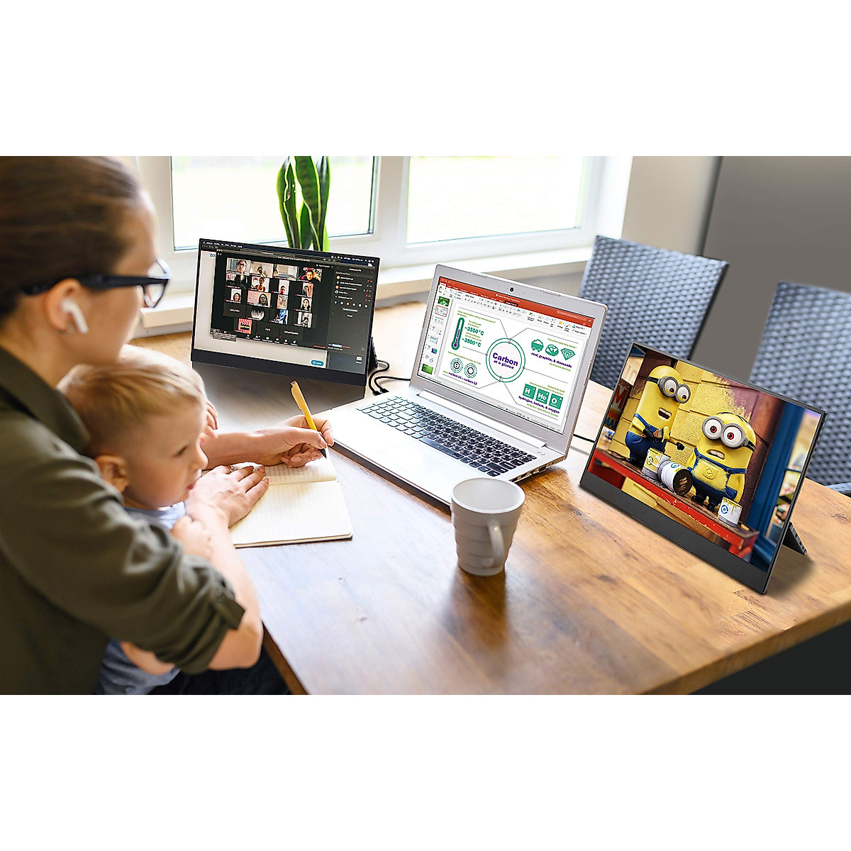 SideTrak Solo Triple 15.6” Portable Gaming Monitor for Laptops, 2 Freestanding 15.6” FHD 1080P LED Display Screens, Extending Screens for Mac, PC, & Chrome, USB-C or HDMI, Speakers & HDR Mode