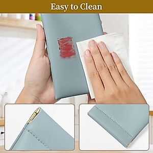 MEIBOOCH Squeeze Top Sunglass Case, New Organosilicon Soft Leather Eyeglass Glass Case Travel Large Sunglasses Pouch (No phrase printed, Blue)