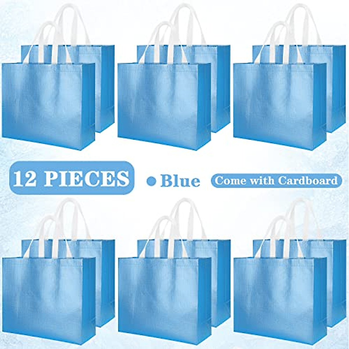 Rikkmte 12Pcs Reusable Gift Bags,Blue Glossy Tote Bags with Handle,Glossy Finish Grocery Bag,Non-woven Shopping Bags,Foldable Bridesmaids Bags Gift Bags for Women Bridesmaid Wedding Birthday Party
