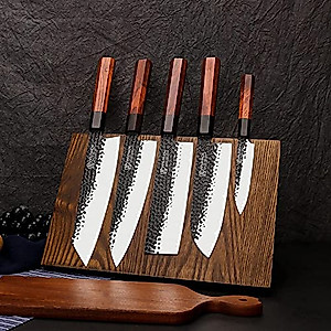 WILDMOK Kitchen Knife Set with Block 6 Pieces Sharp Professional Chef Knife Set 3 Layers 9Cr18MoV Clad Steel Knife Set with Magnetic Knife Block