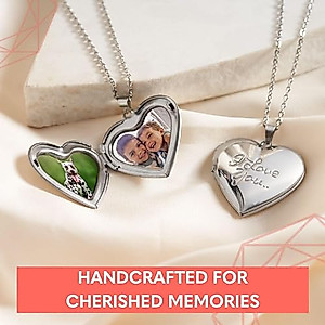 Mighty Dainty Locket Necklace for Women, 18” Jewelry Chain, Picture Inside, Silver, Rose Gold, Gold Filled, Hold pictures with Engraved Name Custom Personalized Girls Ladies Modern Charming Set