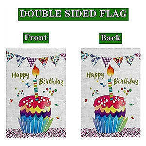 KiBSHiYiQi Happy Birthday Garden Flag Birthday Party Decoration Banner Vertical Double Sided 12.5 × 18 inch Burlap Flag Outdoor Yard House Decor (Style07)
