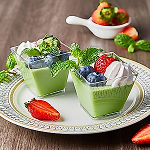 Qeirudu 50 Pack 3.5 oz Mini Dessert Cups with Lids and Spoons - Parfait Cups with Lids Plastic Square Shooter Cups for Party Appetizers Pudding Mousse Triffle