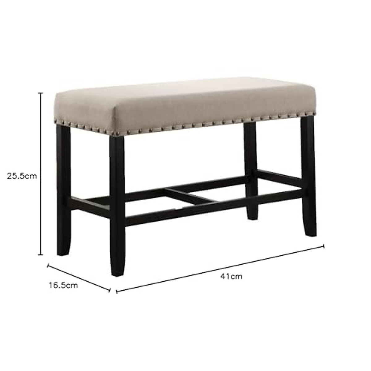 Roundhill Furniture Biony Fabric Counter Height Dining Bench with Nailhead Trim, Tan