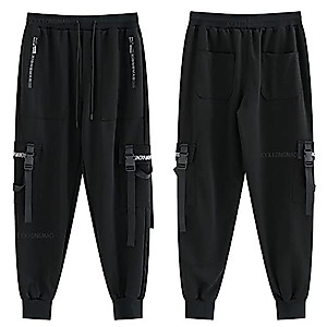 XYXIONGMAO Men's Jogger Techwear Pants Hip Hop Goth Pants Streetwear Harem Pants Sweat Pants Tactical Track Pants Multi Pocket Black Joggers Cyberpunk Cargo Cool Baggy Pants (Black, M)