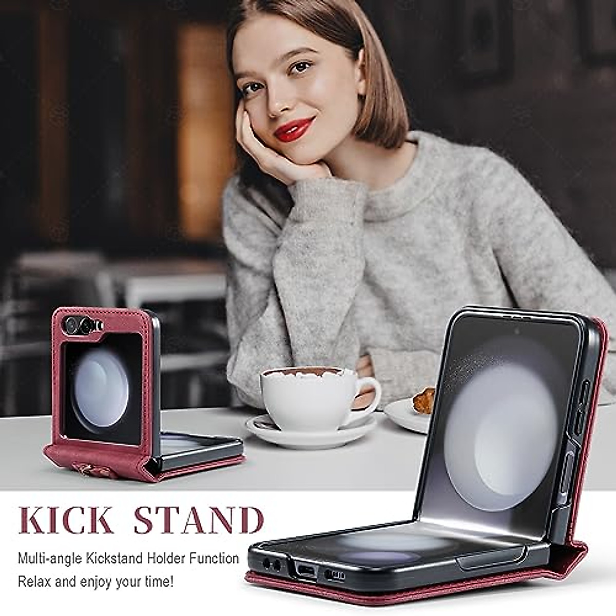 Phone Protective flip case Wallet Case Compatible with Samsung Galaxy Z Flip 5,Retro Real Cowhide Leather Folio Flip Wallet Magnetic Slim Phone Cover|Card Holder, Anti-Drop,Full Protection Protective