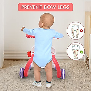 Eners Sit to Stand Baby Learning Walker with Wheels, Baby Activity Walker, 2 in 1 Baby Push Walkers and Activity Center, Walker for Baby Boy Girl (Walker Pink)