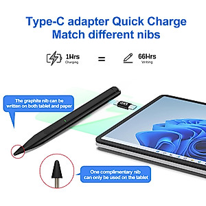 Slim Pen 2 for Microsoft Surface with 4096 Pressure, Eraser & Right-Click, Palm Rejection,Graphite Nib,for Surface Pro 11/10/9/8/7/6/5/4/3/X,Surface Go 3/2/1,Book 3/2/1,Laptop1-3,Surface Studio 2+/2/1