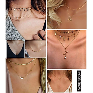 Honsny 20PCS 14K Gold Plated Choker Necklaces for Women, Dainty Gold Diamond Coin Pearl Pendant Simple Chain Necklace Set Cute Gold Layered Necklaces for Women Teen Jewelry Gifts