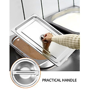 QWORK Full Size Stainless Steel Steam Table Pan Cover with Handle - Set of 2, Durable Lid for Steam Pans