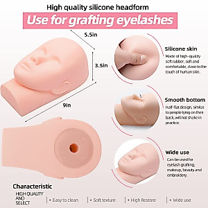 Lash Extension Kit Professional Eyelash Grafting Training Tools Mannequin Head USB Fan Lash Shampoo 0.07D Curl Mix 8-15mm Glue Practice Eyelash Strips Lash Mapping,Exercise Set for Beginner