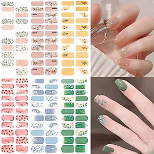 NAILDOKI Nail Stickers 6 Sheets x 22 Pieces Full Wraps Nail Polish Strips, Self-Adhesive Gel Nail Art Decals for Women Girls