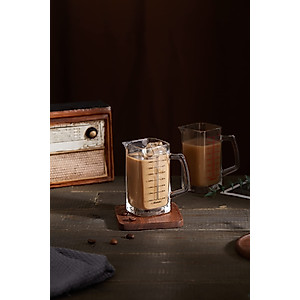 BCnmviku Square Measuring Cup Shot Glasses With Glass handle 4 Ounce/120ML V-Shaped Spout Espresso Glass Cup Liquid Heavy High Wine Separator Glasses (Black Line)