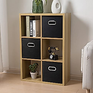 PRANDOM Leather Foldable Cube Storage Bins 11x11 inch [4-Pack] Fabric Storage Baskets Cubes Drawer with Cotton Handles Organizer for Shelves Toy Nursery Closet Bedroom Clothes Black