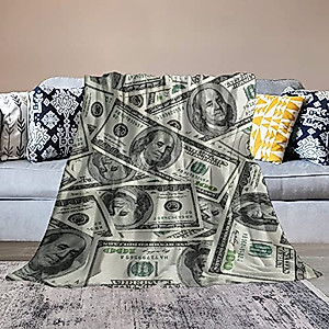 Dollars Bill Print Throw Blanket for Couch Bed Flannel Lap Blanket Lightweight Cozy Plush Blanket for All Seasons 50"x70"