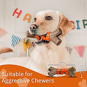 RANTOJOY Tough Dog Toys Aggressive Chew Toys for Large Dogs, Dog Chew Toys for Medium Large Breed, Nylon Rubber Dog Teething Stick Toys Puppy Chewers Dogs Birthday Gift (Orange)