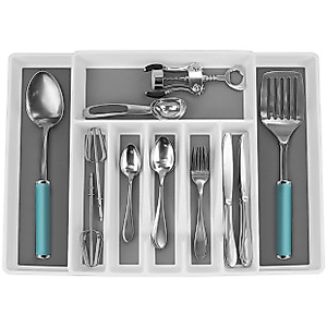 Sorbus Flatware Drawer Organizer, Expandable Cutlery Drawer Trays for Silverware, Serving Utensils, Multi-Purpose Storage for Kitchen, Office, Bathroom Supplies (Cutlery Drawer Organizer - White)