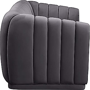 Meridian Furniture 674Grey-S Dixie Collection Modern | Contemporary Velvet Upholstered Sofa with Deep Channel Tufting, 84" W x 37" D x 32.5" H, Grey